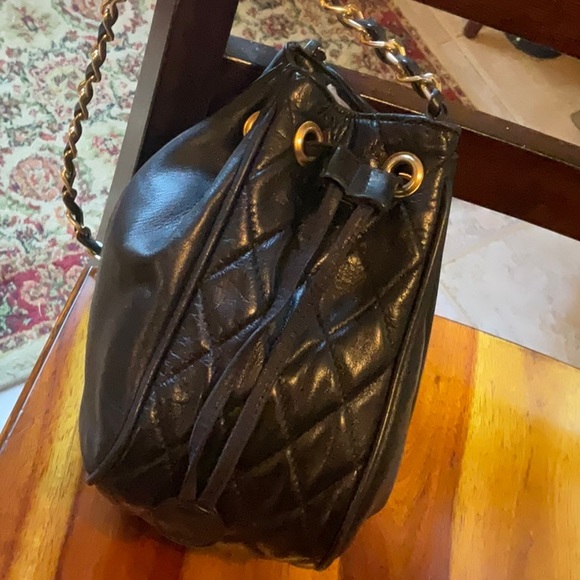 leather | Bags | Super Cute Vintage Black Leather Pull String Close Bag ...